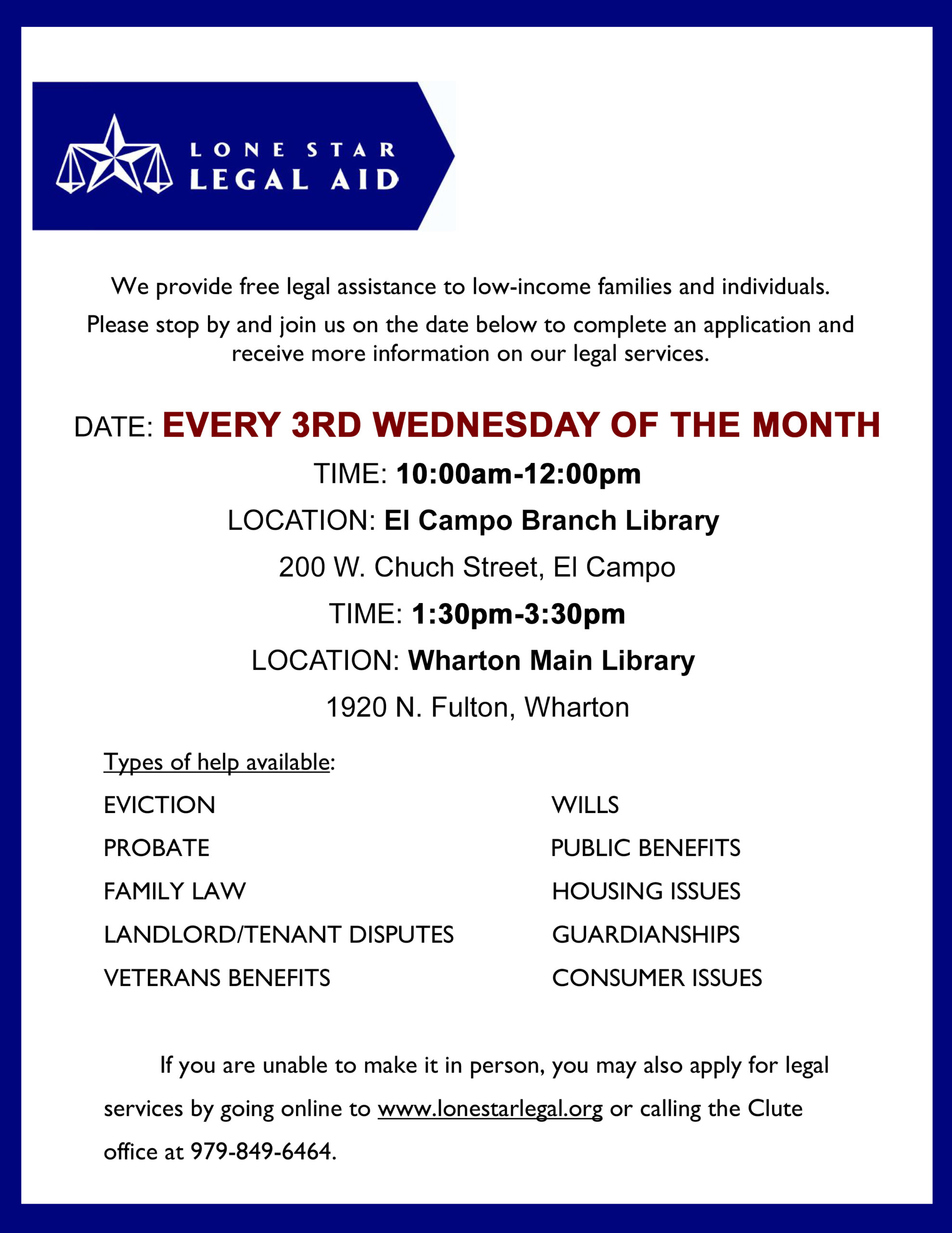 El Campo: Lone Star Legal Aid - Wharton County Library