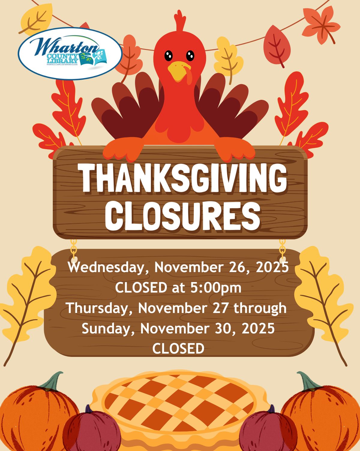 Thanksgiving Closures - Wharton County Library